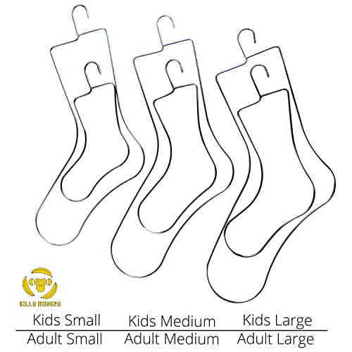 SILLY MONKEY Junior Kids Size Sock Blockers and Laundry Drying Hanger Rack Stainless Steel, Complete with 3 Pairs of Small Medium Large Sock Blockers for Fast Drying and Displaying Hand Knitted Socks