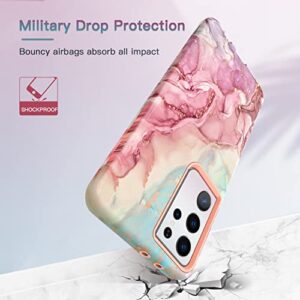 Btscase for Galaxy S21 Ultra Case, Marble Pattern 3 in 1 Heavy Duty Shockproof Full Body Rugged Hard PC+Soft Silicone Drop Protective Women Girl Covers for Samsung Galaxy S21 Ultra 6.8 inch, Rose Gold