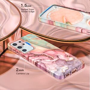 Btscase for Galaxy S21 Ultra Case, Marble Pattern 3 in 1 Heavy Duty Shockproof Full Body Rugged Hard PC+Soft Silicone Drop Protective Women Girl Covers for Samsung Galaxy S21 Ultra 6.8 inch, Rose Gold