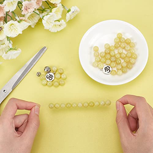 SUNNYCLUE 1 Bag DIY 8mm Lemon Jade Beads Bracelets Necklace Making Kit Polyester Tassel Charm Decorations Ohm Tibetan Style Alloy Charms for DIY Jewelry Making Craft