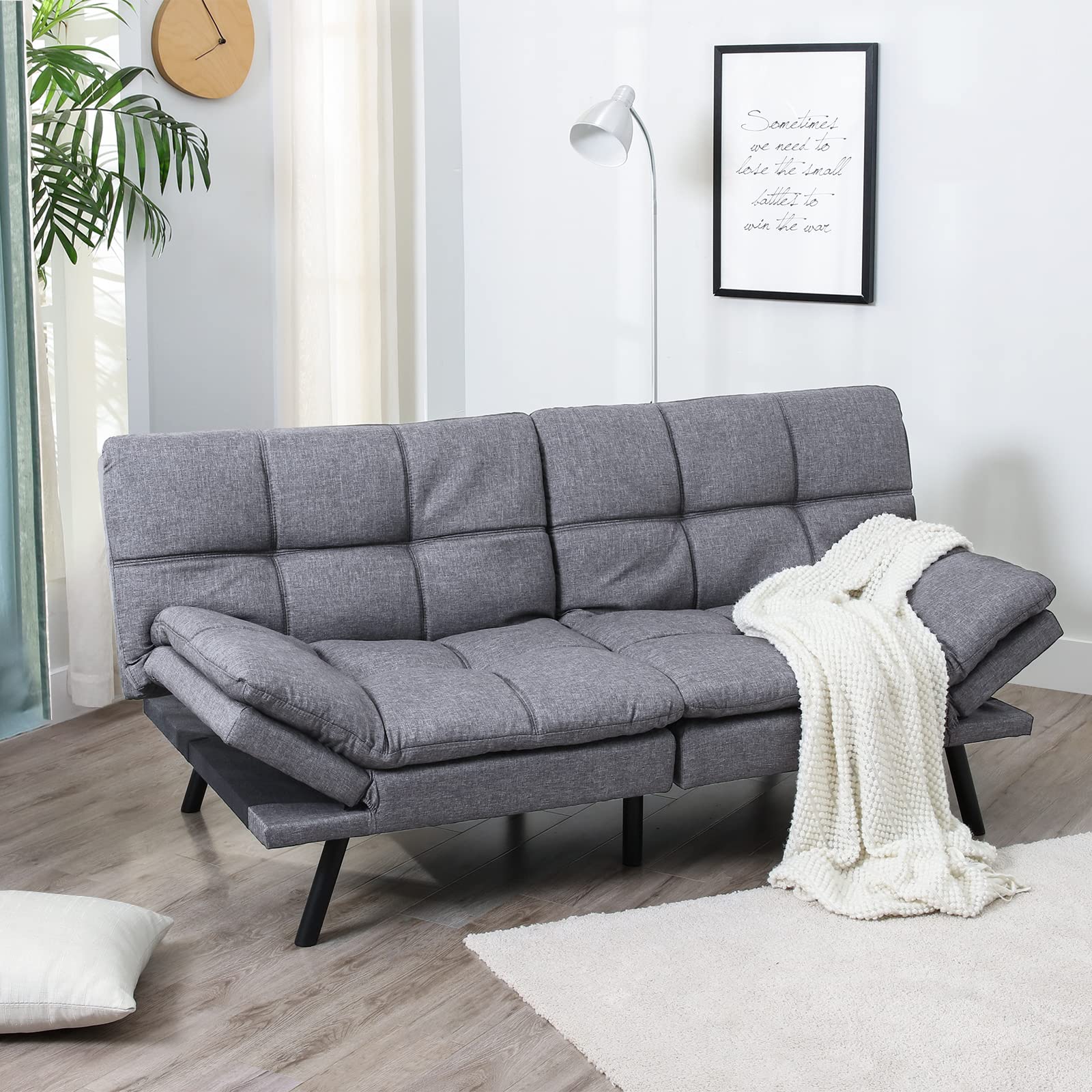 Opoiar Bed,Memory Foam Convertible Loveseat Couch, Sleeper Sofa Modern Futon Sets Sofabed, 71 x 33 x 31.5 inches, Grey