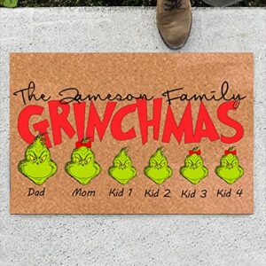 levents personalised name doormat, grinch doormat, home decor, welcome mat, the custom family grinchmas doormat, housewarming, front door mat, welcome doormat