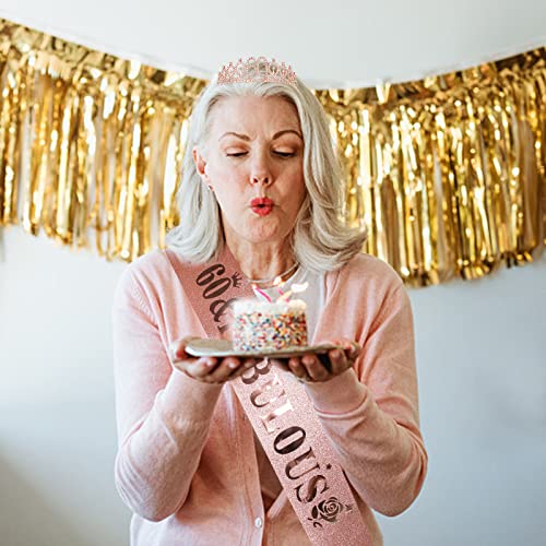 Casoty 60th Birthday Sash and Tiara for Women, 60th Birthday Decorations Women, Rose Gold 60th Crown and "60 & Fabulous" Sash Set, 60 Birthday Decorations for Women, 60th Birthday Gifts for Women