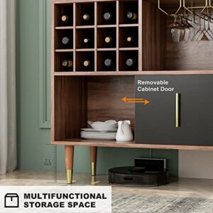 IKIFLY Accent Buffet Sideboard with Storage, Wood Cabinet Server Cupboard with 12 Wine Bottle Rack, Stemware Holder and Drawers, Console Table for Kitchen Living Room, 47 Inch - Walnut/Black