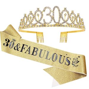 30th birthday sash and tiara for women, 30th birthday decorations for women, 30th birthday sash, 30th birthday, gold 30 & fabulous birthday sash and tiara for women, 30th birthday gifts for her