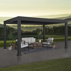 backyard discovery trenton 14x12 all season galvanized steel pergola, black, sail shade soft canopy, rust resistant, support wind and snow, patio, deck, backyard, garden