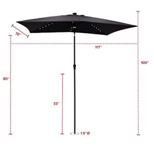 FLAME&SHADE 6.5 x 10 ft Rectangular Solar Powered Outdoor Market Patio Table Umbrella with LED Lights and Tilt, Black