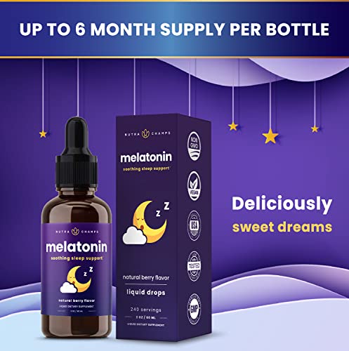 Liquid Melatonin Drops | Melatonin for Kids & Adults | Sugar Free Kids Melatonin Liquid Sleep Aid Supplement | Vegan & Non-GMO | Natural Berry Flavor | Melatonin 1 mg Drops | 180 Servings (2 Pack)