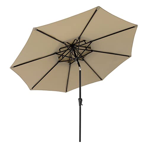 FLAME&SHADE 9 ft Double Top Outdoor Market Patio Table Umbrella with Tilt, Taupe