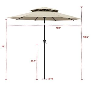 FLAME&SHADE 9 ft Double Top Outdoor Market Patio Table Umbrella with Tilt, Taupe