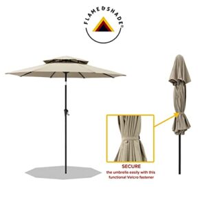 FLAME&SHADE 9 ft Double Top Outdoor Market Patio Table Umbrella with Tilt, Taupe