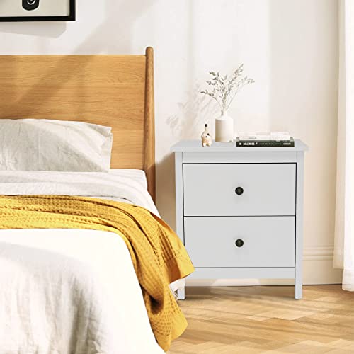 Kinsuite Nightstand for Bedrooms W/ 2 Drawers, Side Table Large Storage Space, Side Storage Cabinet Wooden End Table Accent Table Solid Wood Legs (White, 2 Pcs)