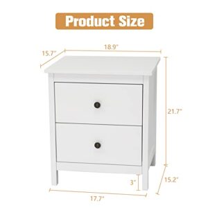 Kinsuite Nightstand for Bedrooms W/ 2 Drawers, Side Table Large Storage Space, Side Storage Cabinet Wooden End Table Accent Table Solid Wood Legs (White, 2 Pcs)