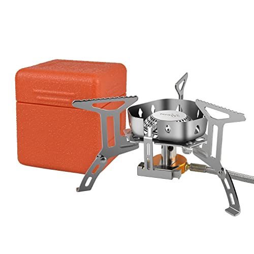 Tentock Camping Gas Stove 3500W Windproof Gas Cooking Burner with Piezo Ignition Ultralight Folding Mini Gas stove Portable Outdoor Backpacking Stove for Hiking Picnic Cooking BBQ Trekking