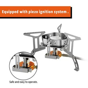 Tentock Camping Gas Stove 3500W Windproof Gas Cooking Burner with Piezo Ignition Ultralight Folding Mini Gas stove Portable Outdoor Backpacking Stove for Hiking Picnic Cooking BBQ Trekking