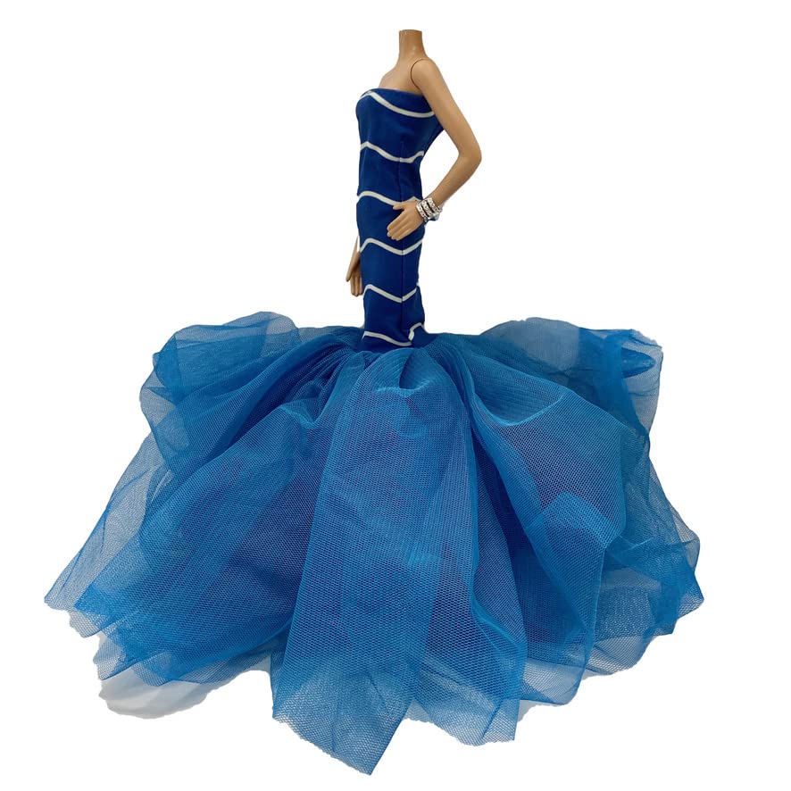 Peregrine Blue Multitextured Lace Strapless Pearls Gown for 11.5 inches Dolls