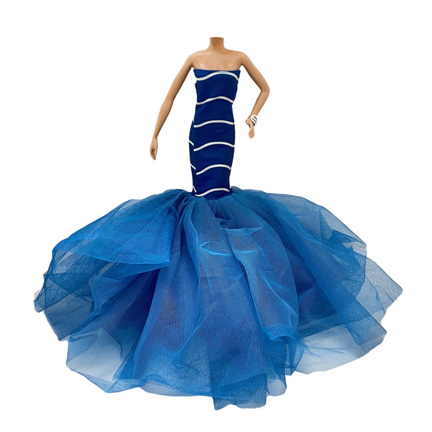 Peregrine Blue Multitextured Lace Strapless Pearls Gown for 11.5 inches Dolls