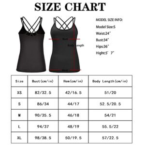 MATHACINO Yoga Tank Tops for Women with Built in Bra Workout Tops Yoga Shirts Athletic Camisole Longline Sports Bra Tanks Black