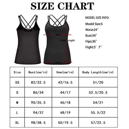 MATHACINO Yoga Tank Tops for Women with Built in Bra Workout Tops Yoga Shirts Athletic Camisole Longline Sports Bra Tanks Black