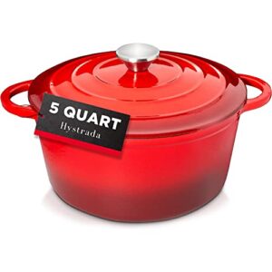 Hystrada Enameled Cast Iron Dutch Oven - 5qt Dutch Oven Pot with Lid and Steel Knob 500 degrees - Cookware for Gas, Electric & Ceramic Stoves - Red Enamel - Cooking & Baking