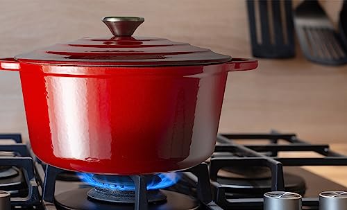 Hystrada Enameled Cast Iron Dutch Oven - 5qt Dutch Oven Pot with Lid and Steel Knob 500 degrees - Cookware for Gas, Electric & Ceramic Stoves - Red Enamel - Cooking & Baking