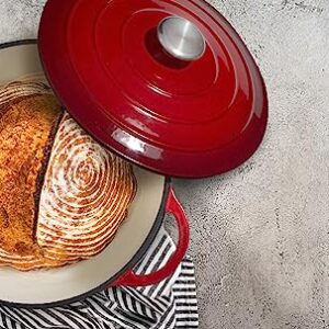 Hystrada Enameled Cast Iron Dutch Oven - 5qt Dutch Oven Pot with Lid and Steel Knob 500 degrees - Cookware for Gas, Electric & Ceramic Stoves - Red Enamel - Cooking & Baking