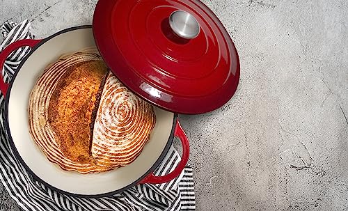 Hystrada Enameled Cast Iron Dutch Oven - 5qt Dutch Oven Pot with Lid and Steel Knob 500 degrees - Cookware for Gas, Electric & Ceramic Stoves - Red Enamel - Cooking & Baking