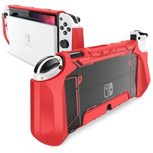 mumba dockable case for nintendo switch oled 2021, [blade series] tpu grip protective cover accessories compatible with nintendo switch oled and joy-con controller (red)