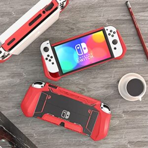 Mumba Dockable Case for Nintendo Switch OLED 2021, [Blade Series] TPU Grip Protective Cover Accessories Compatible with Nintendo Switch OLED and Joy-Con Controller (Red)