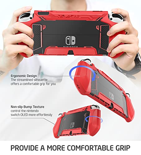 Mumba Dockable Case for Nintendo Switch OLED 2021, [Blade Series] TPU Grip Protective Cover Accessories Compatible with Nintendo Switch OLED and Joy-Con Controller (Red)