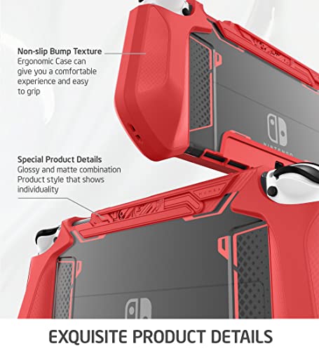 Mumba Dockable Case for Nintendo Switch OLED 2021, [Blade Series] TPU Grip Protective Cover Accessories Compatible with Nintendo Switch OLED and Joy-Con Controller (Red)