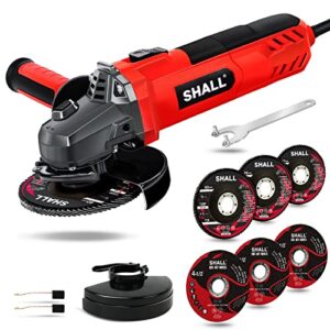 shall angle grinder tool 7.5amp 4-1/2 inch grinders power tools, electric metal grinder 12000 rpm with 2 safety guards, 3 cutting wheels, 3 flap discs, non-slip handle and carbon brush for metal, wood