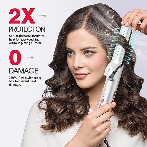 BLUSHMARKS Professional Curling Iron Hair Straightener and Curler 2-in-1 Airflow Styler Flat Curling Wands for Curls Waves 360° Cool Air Vents 5 Adjustable Temps & Dual Voltage & 15s Heat-Up for Salon