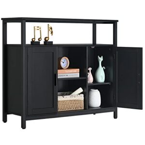 usikey storage cabinet with 2 doors, kitchen buffet cabinet with storage, storage sideboard with adjustable shelves, for living room, dining room dark black