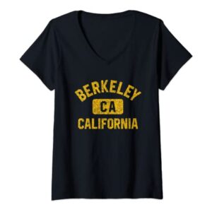 Womens Berkeley CA California Gym Style Distressed Amber Print V-Neck T-Shirt