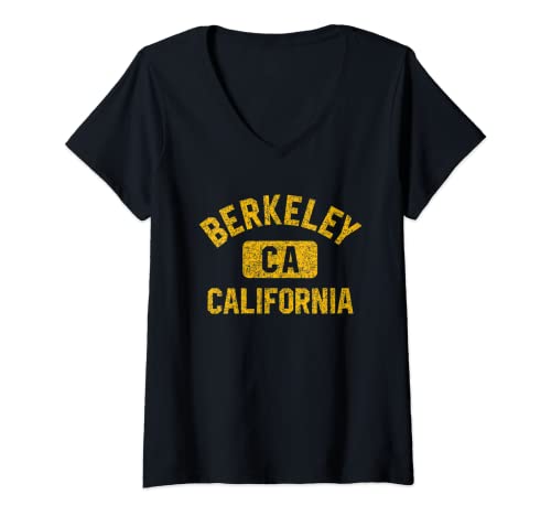 Womens Berkeley CA California Gym Style Distressed Amber Print V-Neck T-Shirt