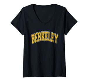 womens berkeley california ca varsity style amber text v-neck t-shirt