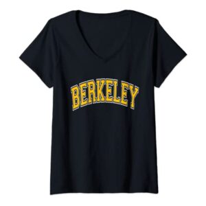 Womens Berkeley California CA Varsity Style Amber Text V-Neck T-Shirt