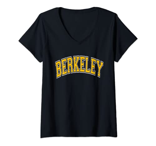 Womens Berkeley California CA Varsity Style Amber Text V-Neck T-Shirt