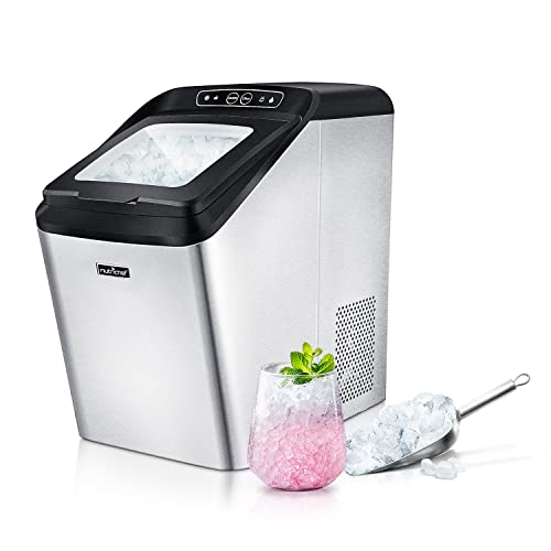 NutriChef Countertop Nugget Ice Maker Machine - Electric Nugget Ice Maker Countertop with Ice Scoop and Basket, Includes Rear-Mounted Hose Drainage, Compact, Convenient, and Incredibly Fast - NCICNUG