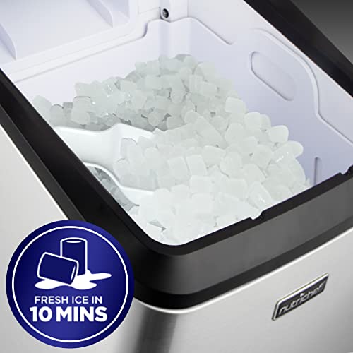 NutriChef Countertop Nugget Ice Maker Machine - Electric Nugget Ice Maker Countertop with Ice Scoop and Basket, Includes Rear-Mounted Hose Drainage, Compact, Convenient, and Incredibly Fast - NCICNUG