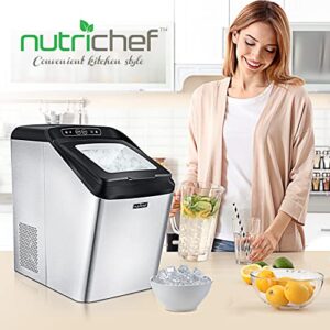 NutriChef Countertop Nugget Ice Maker Machine - Electric Nugget Ice Maker Countertop with Ice Scoop and Basket, Includes Rear-Mounted Hose Drainage, Compact, Convenient, and Incredibly Fast - NCICNUG