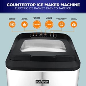 NutriChef Countertop Nugget Ice Maker Machine - Electric Nugget Ice Maker Countertop with Ice Scoop and Basket, Includes Rear-Mounted Hose Drainage, Compact, Convenient, and Incredibly Fast - NCICNUG