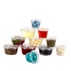 FICUCUSO [200 Sets - 2 oz Jello Shot Cups,Condiment Containers with Leak-Proof Lids, Disposable Plastic Cups with Lids for Sauces, Souffle, Food Samples, Pills and More