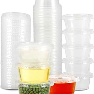 FICUCUSO [200 Sets - 2 oz Jello Shot Cups,Condiment Containers with Leak-Proof Lids, Disposable Plastic Cups with Lids for Sauces, Souffle, Food Samples, Pills and More