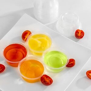 FICUCUSO [200 Sets - 2 oz Jello Shot Cups,Condiment Containers with Leak-Proof Lids, Disposable Plastic Cups with Lids for Sauces, Souffle, Food Samples, Pills and More