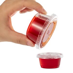 FICUCUSO [200 Sets - 2 oz Jello Shot Cups,Condiment Containers with Leak-Proof Lids, Disposable Plastic Cups with Lids for Sauces, Souffle, Food Samples, Pills and More