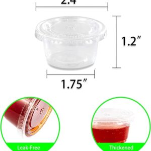 FICUCUSO [200 Sets - 2 oz Jello Shot Cups,Condiment Containers with Leak-Proof Lids, Disposable Plastic Cups with Lids for Sauces, Souffle, Food Samples, Pills and More