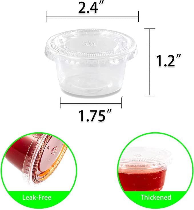 FICUCUSO [200 Sets - 2 oz Jello Shot Cups,Condiment Containers with Leak-Proof Lids, Disposable Plastic Cups with Lids for Sauces, Souffle, Food Samples, Pills and More