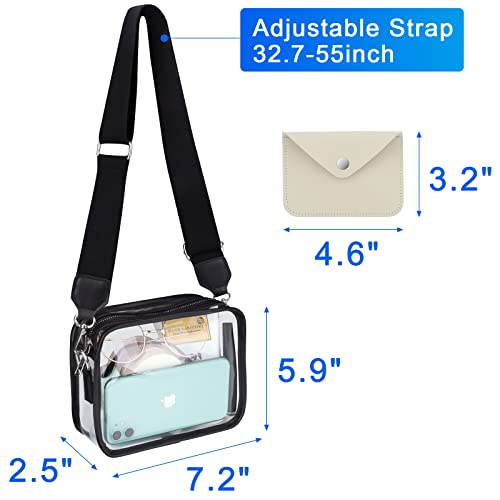 Petutu Clear Purse Clear Crossbody Bag for Women Clear Bag Stadium Approved for Concerts, Festivals, Black